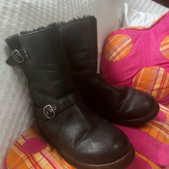 UGG | Shoes | Ugg Black Leather Combat Boots | Poshmark